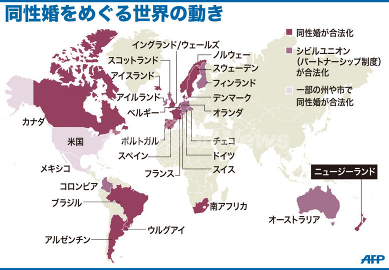 【図解】同性婚をめぐる世界の動き 写真1枚 国際ニュース:afpbb News